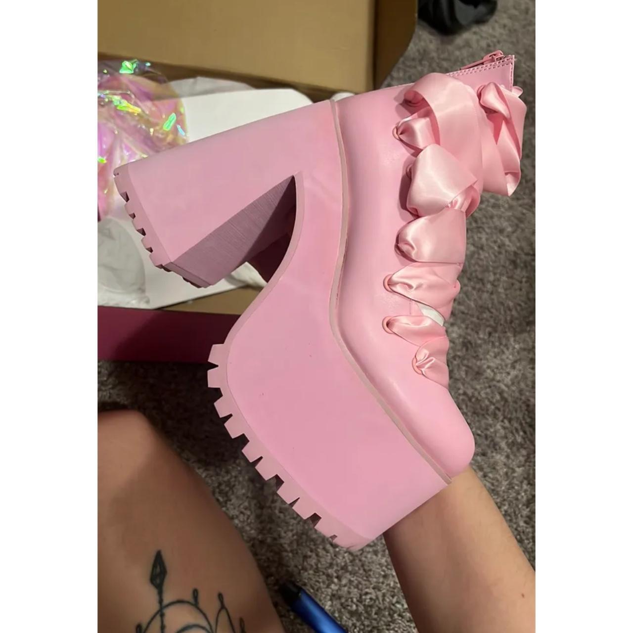 Pink Platform Lace Up Block Boots NEVER WORN - NEW... - Depop