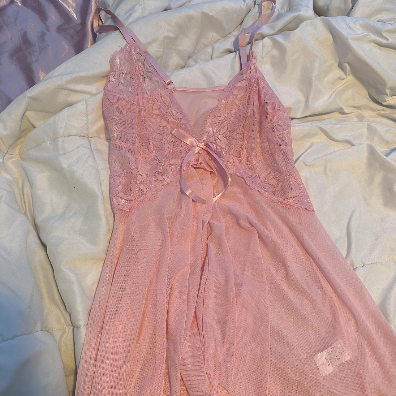 Pink sheer lacy night gown - Depop