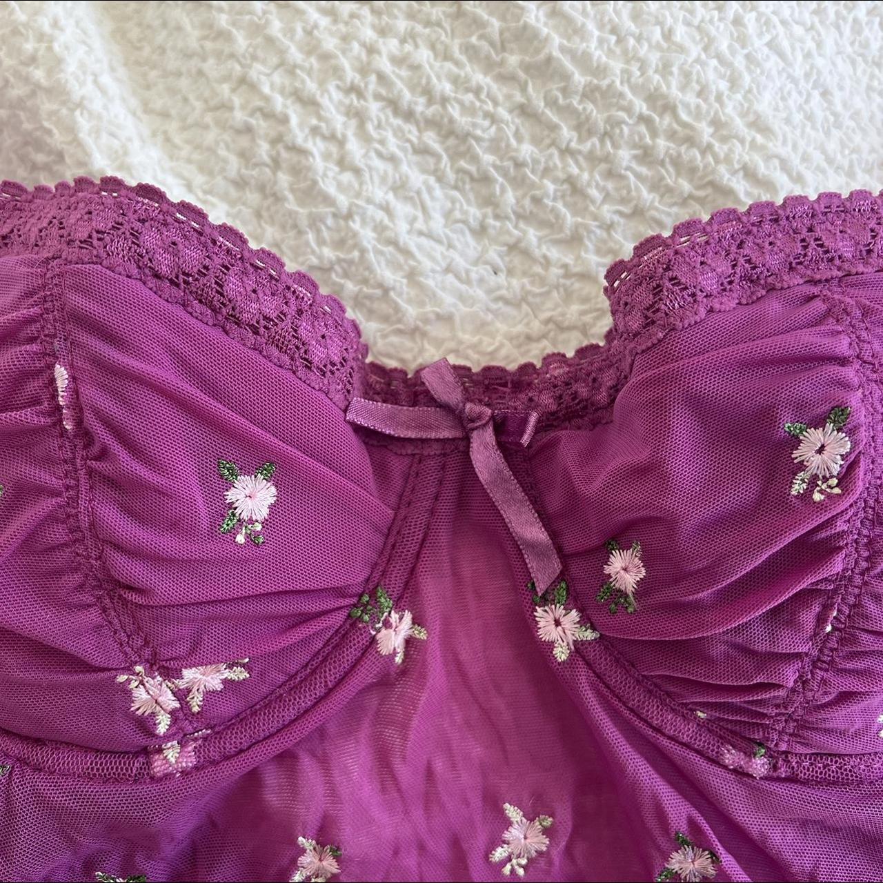 Cutest vintage purple bustier top with embroidered... - Depop