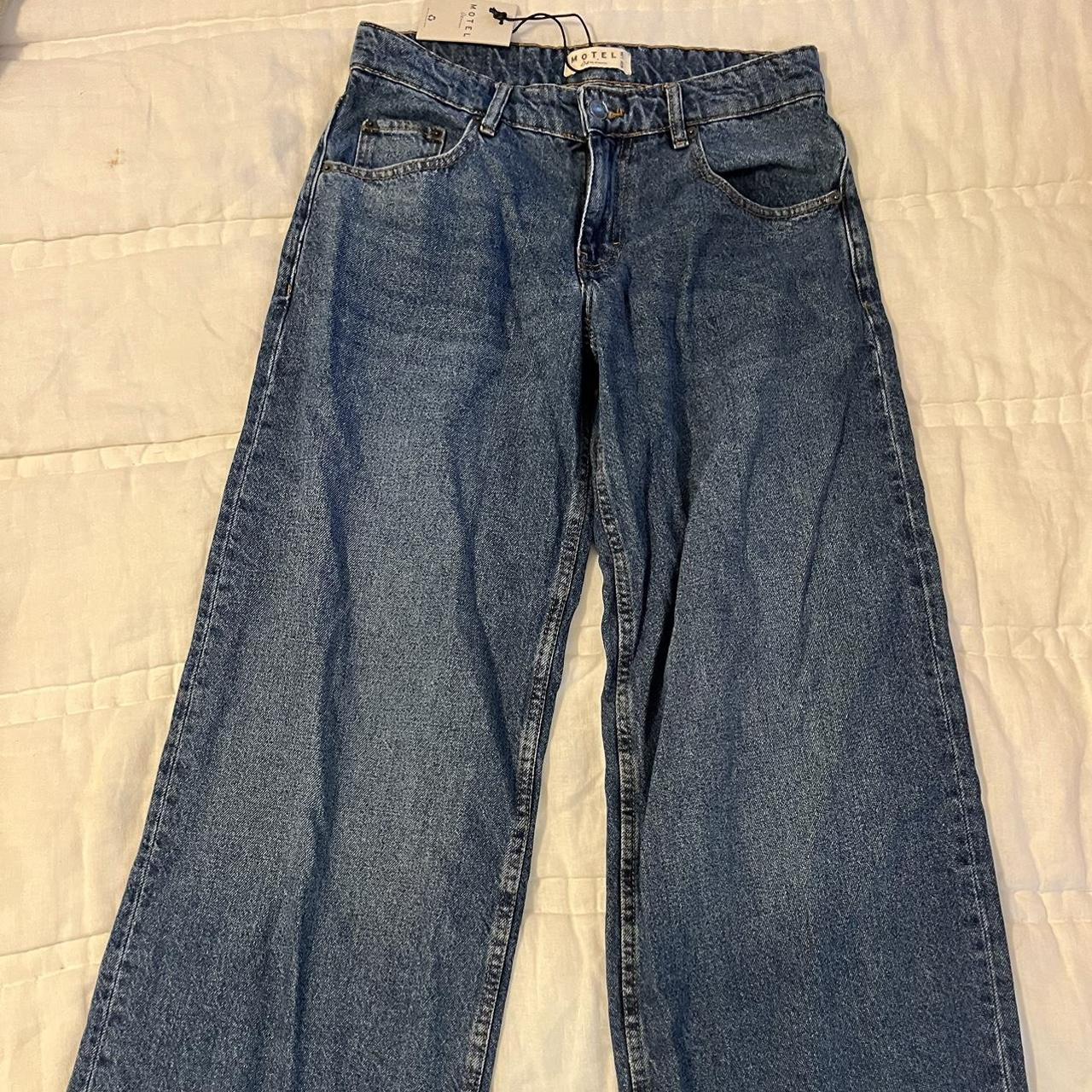Motel Rocks Wide Leg Low Rise Jeans in the color Mid... - Depop
