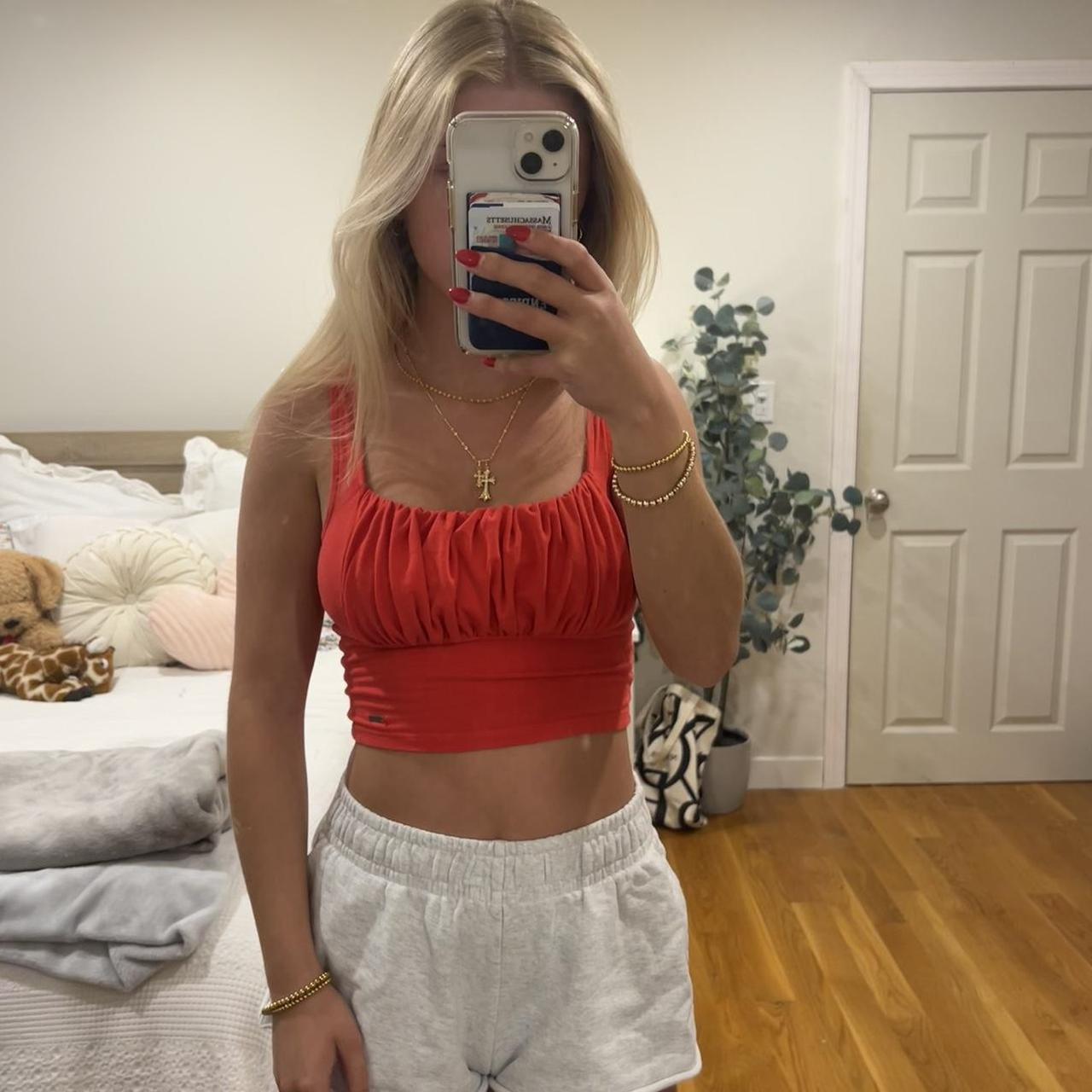 Flattering red ruched top Hollister size XS #ruched... - Depop