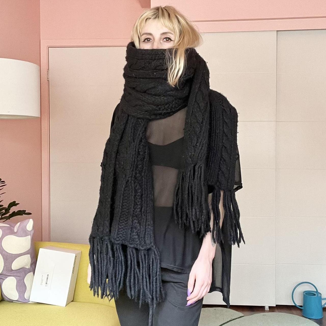 Huge black Club Monaco 100% wool scarf, used to be... - Depop