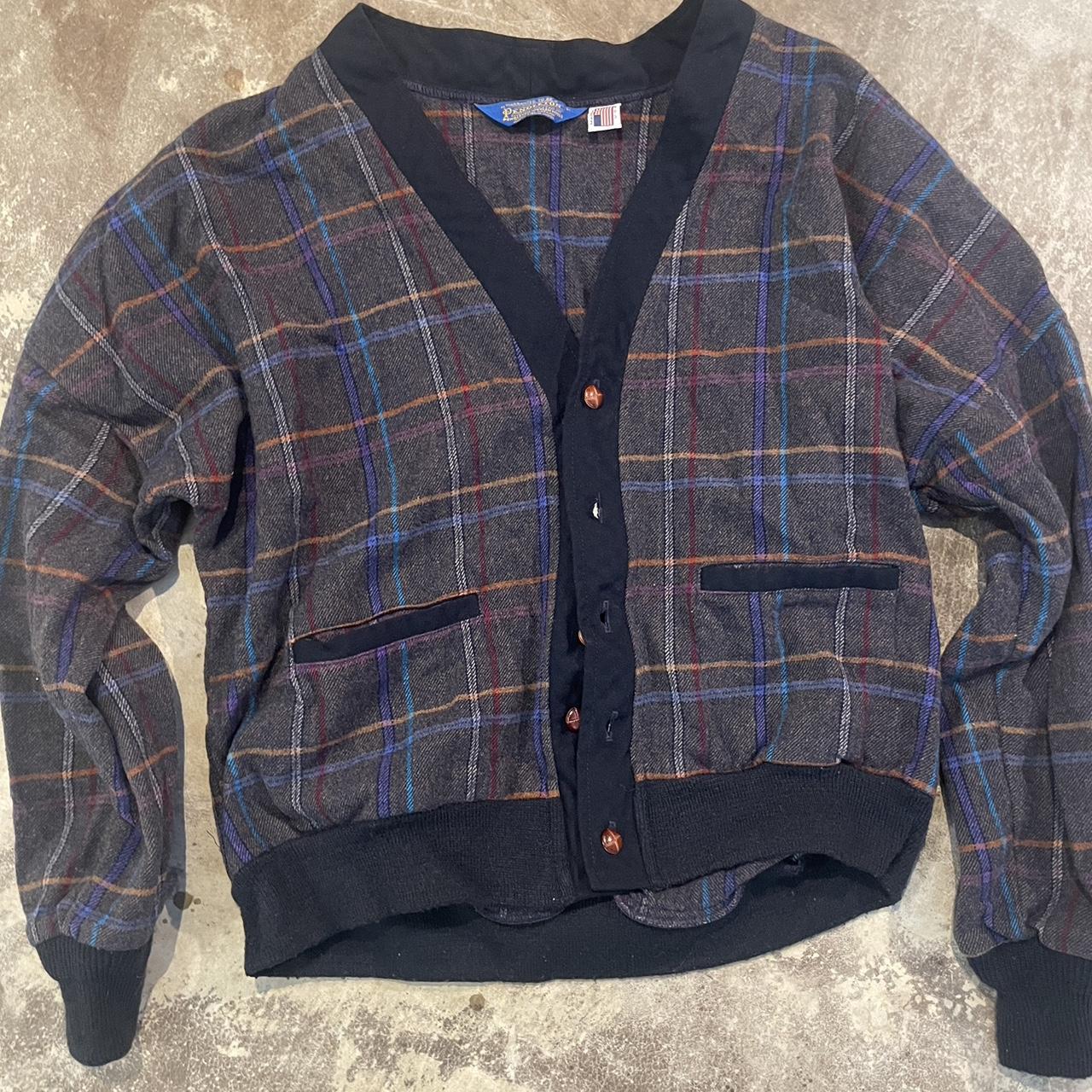 Navy vintage Pendleton 100% wool men’s cardigan,... - Depop