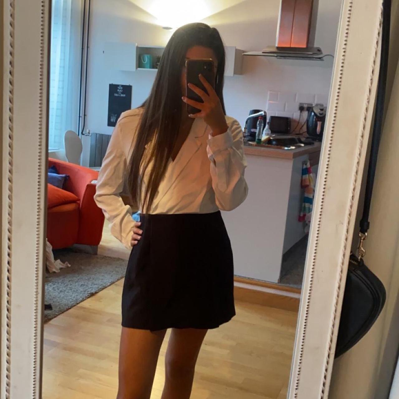 French connection white and black shirt mini dress... - Depop