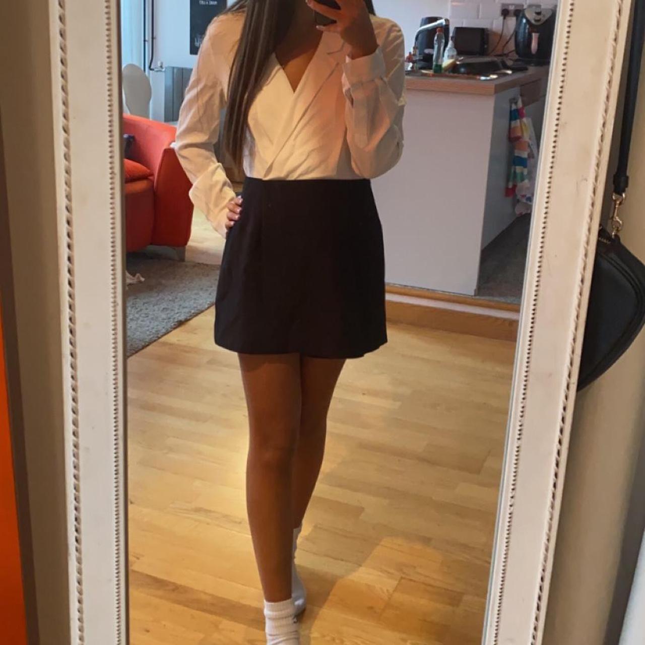 French connection white and black shirt mini dress... - Depop