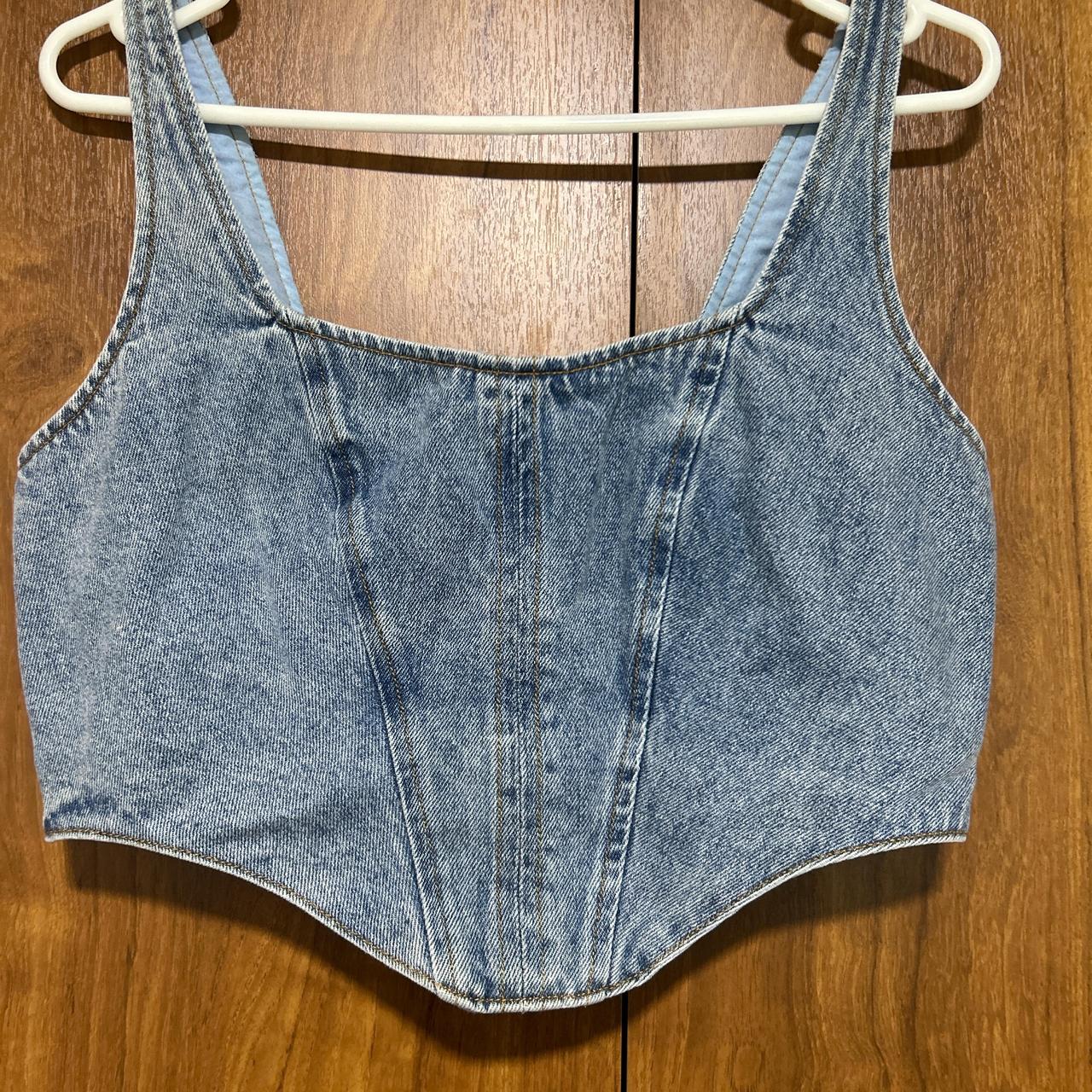Ghanda denim corset top worn once for a festival... - Depop