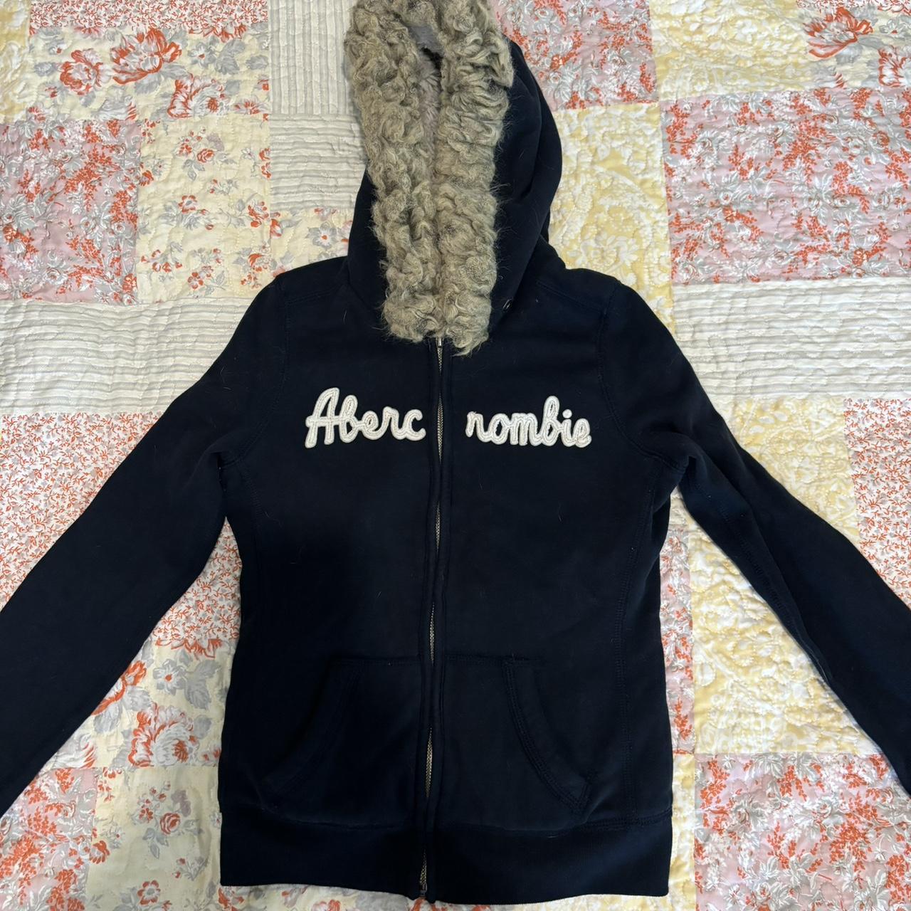 Abercrombie and Fitch zip up sweater with fur... - Depop
