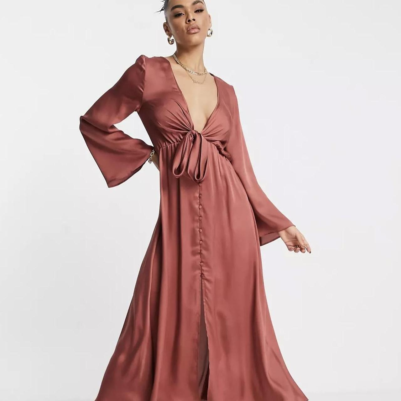 ASOS RUST Satin Midi Dress Romantic autumn vibes!... - Depop