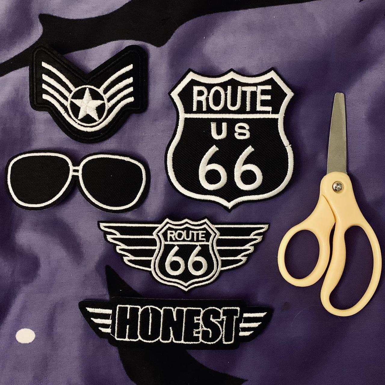 Black and white embroidered Route 66 patch... | Depop