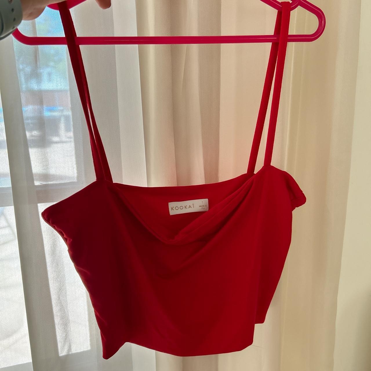 Kookai red cropped top Well loved but in good... - Depop