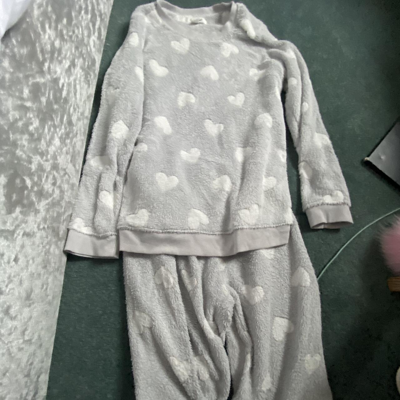 Primark grey heart pyjamas been worn quite a bit so... - Depop