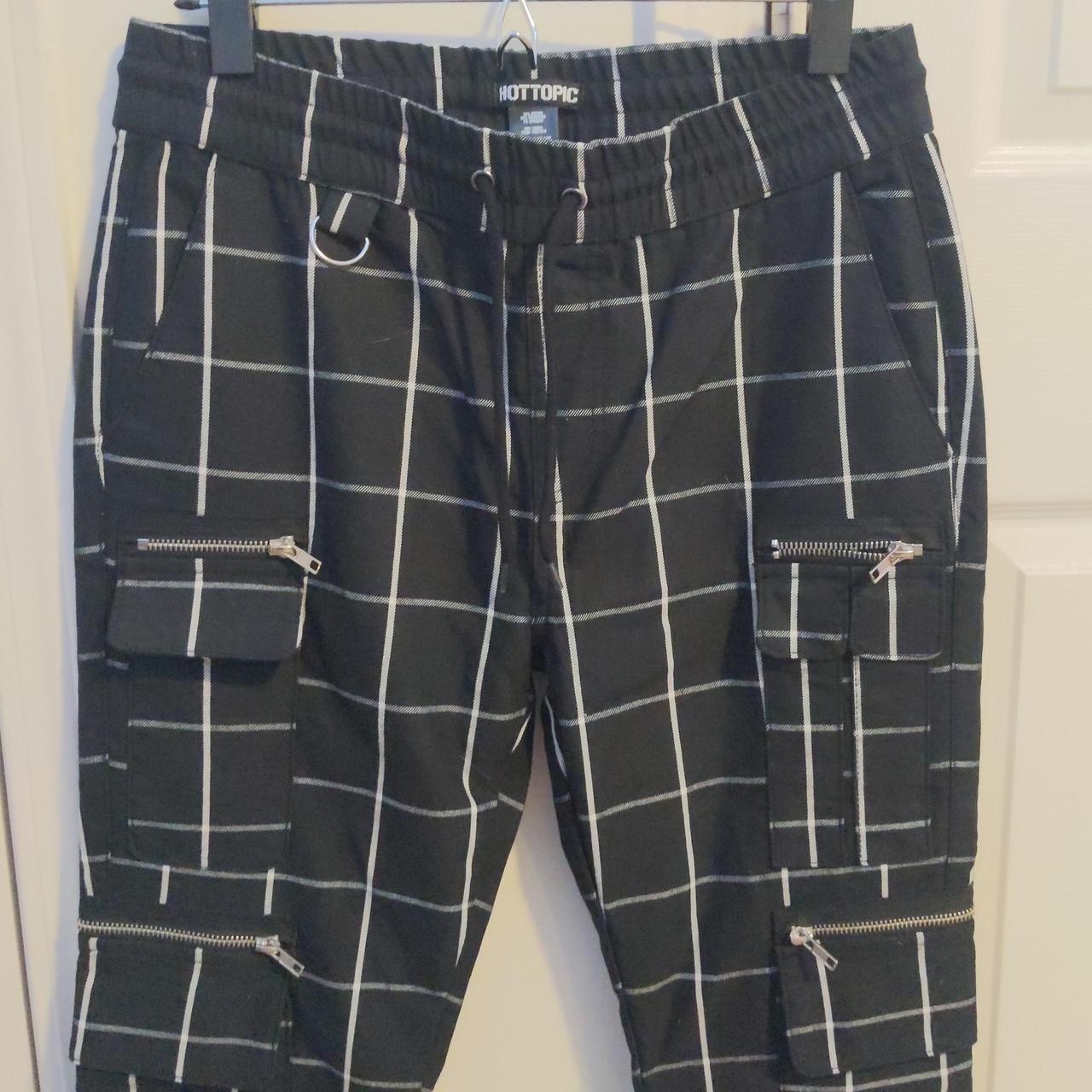 Black and white window pane plaid grid pattern pants... - Depop