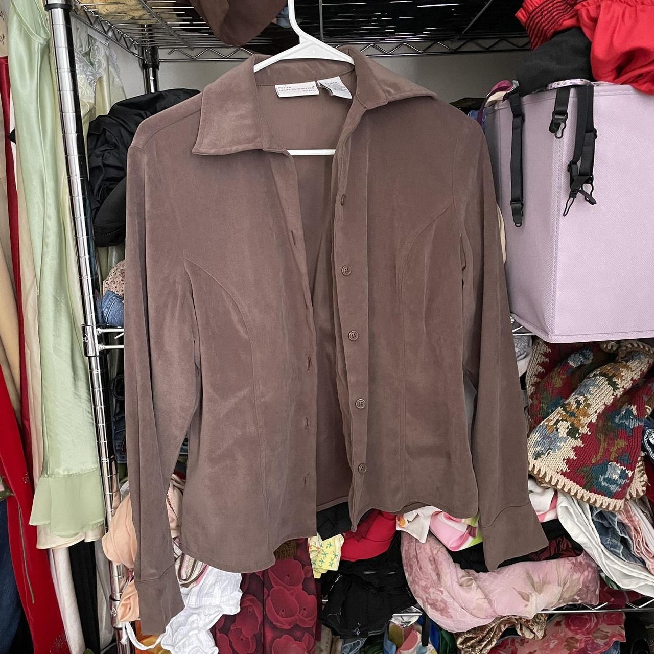 brown suede fitted jacket stretchy fabric , good... - Depop