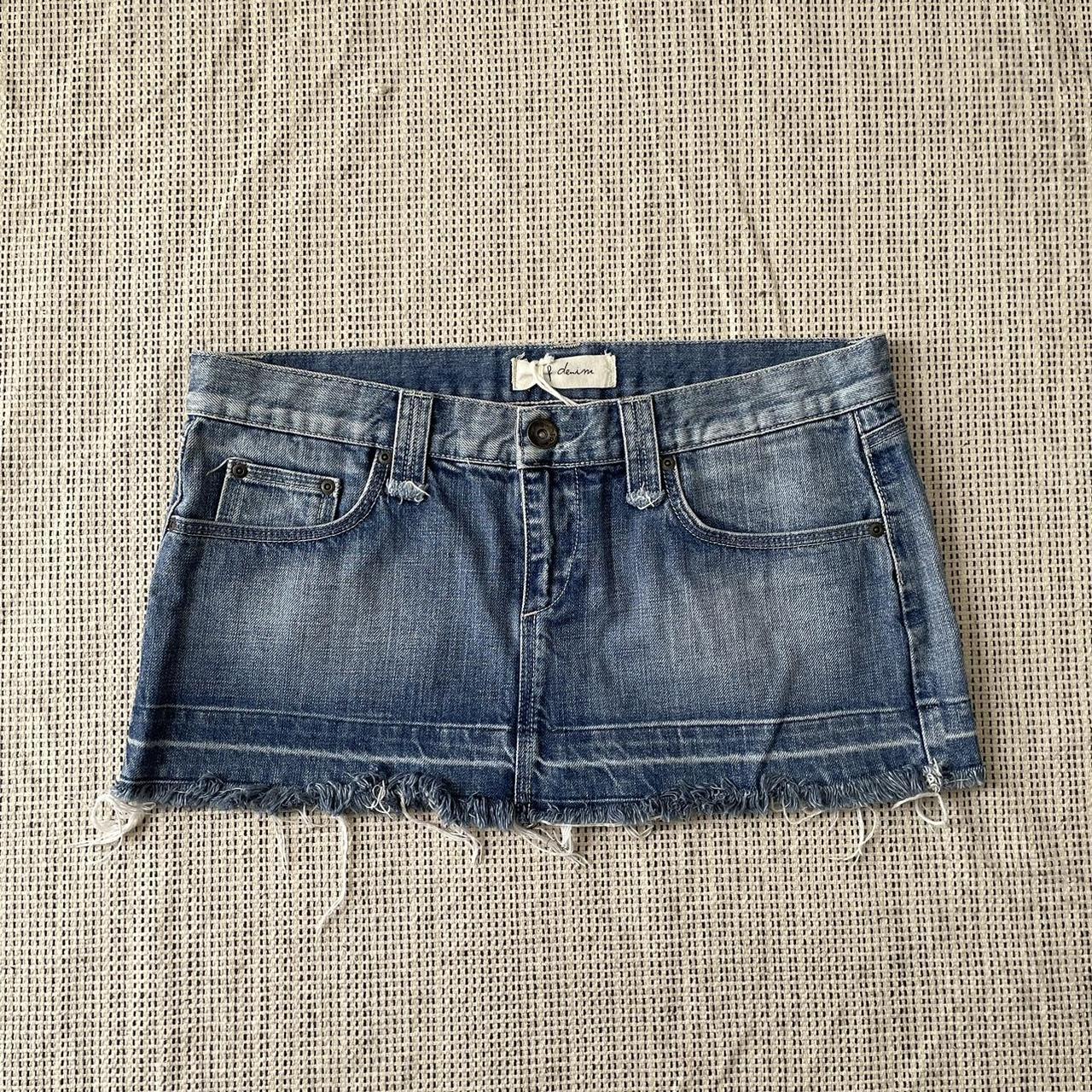 y2k rhinestone denim mini skirt has a couple... - Depop