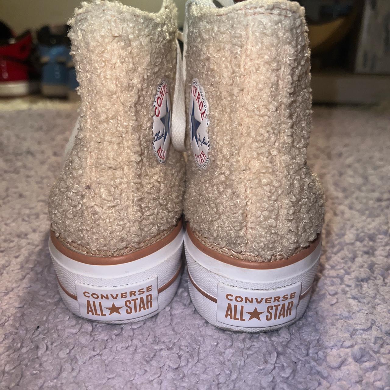 Customized Platform Tan Wool Converse Sneakers -... - Depop