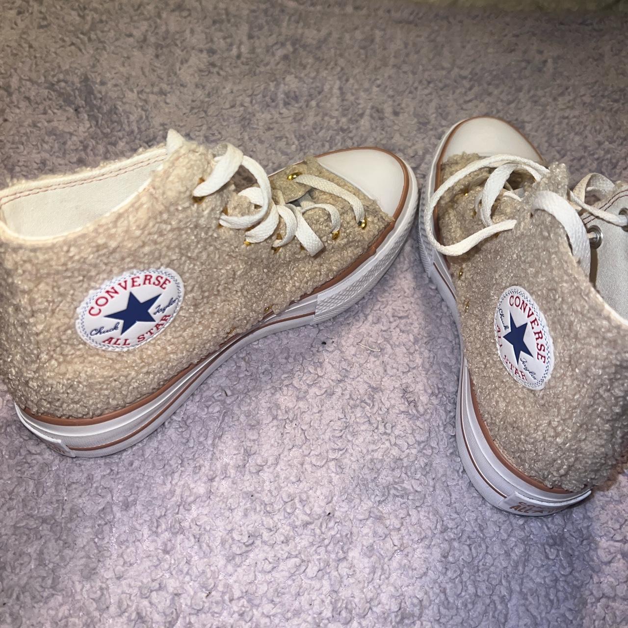 Customized Platform Tan Wool Converse Sneakers -... - Depop