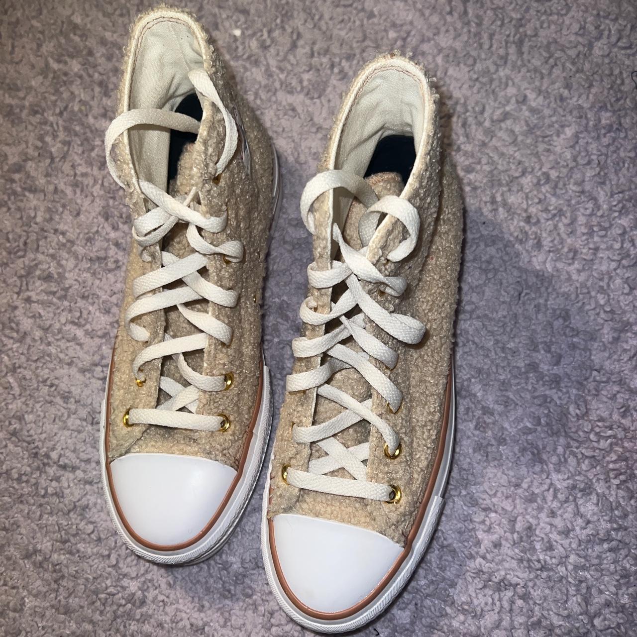 Customized Platform Tan Wool Converse Sneakers -... - Depop