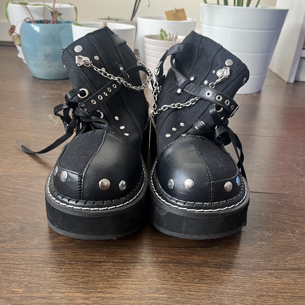 super sick black demonia platform boots with chains,... | Depop