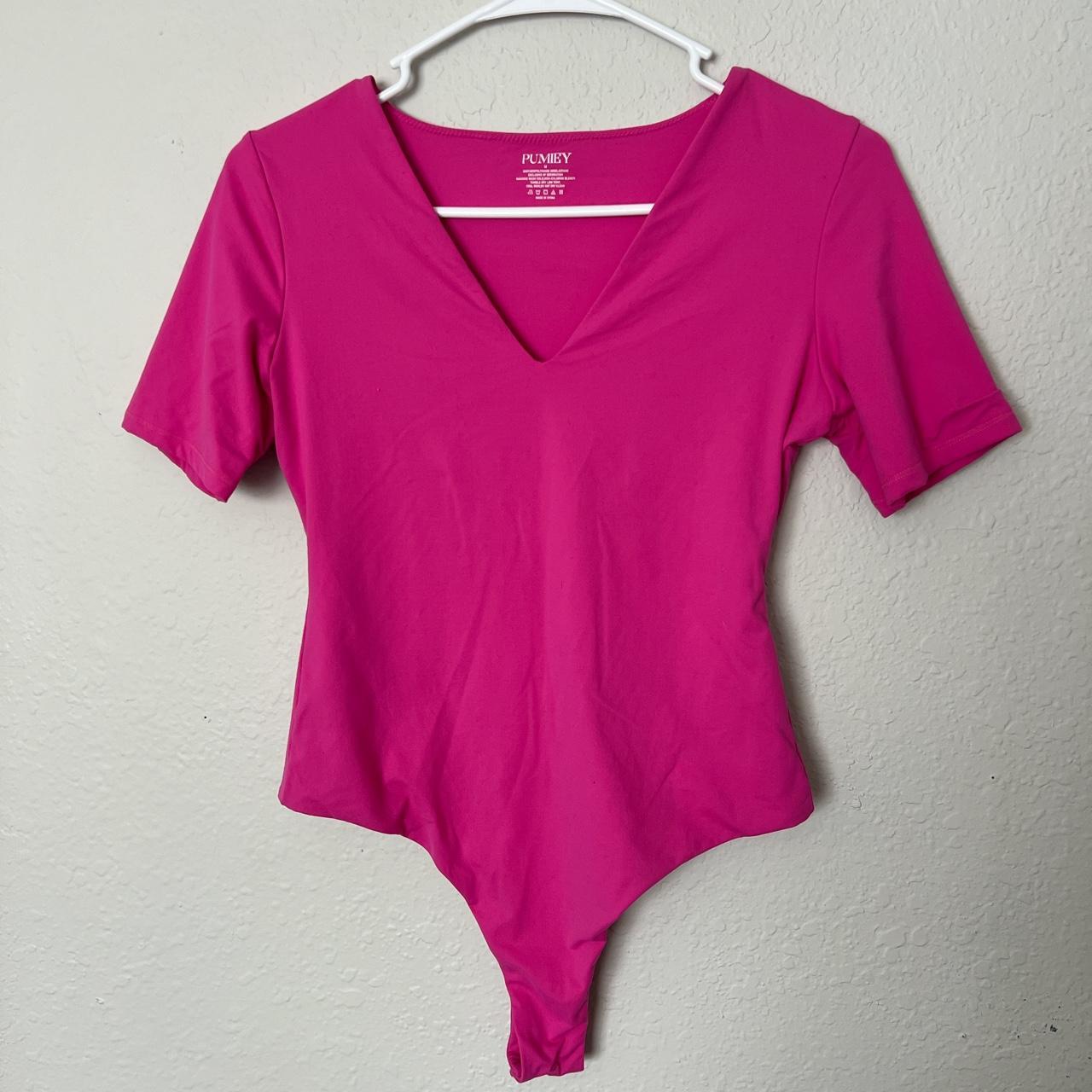 Hot pink stretchy and super comfortable bodysuit... - Depop