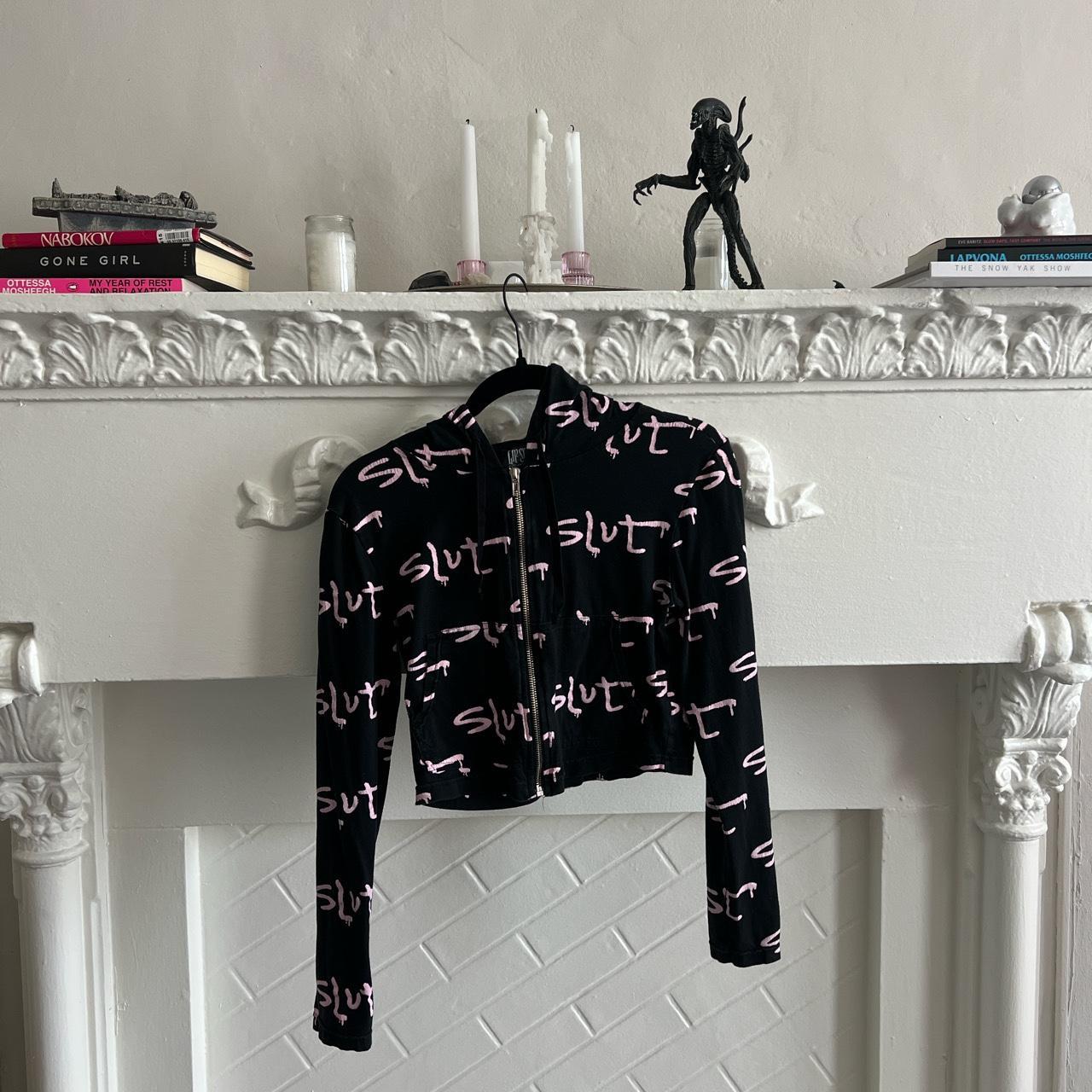 SLUT LIP SERVICE CROPPED ZIP UP HOODIE - Depop