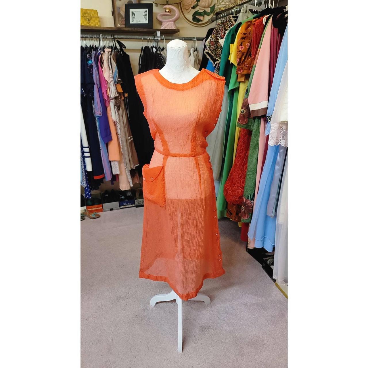 stunning red sheer dress with unique scalloped side... - Depop