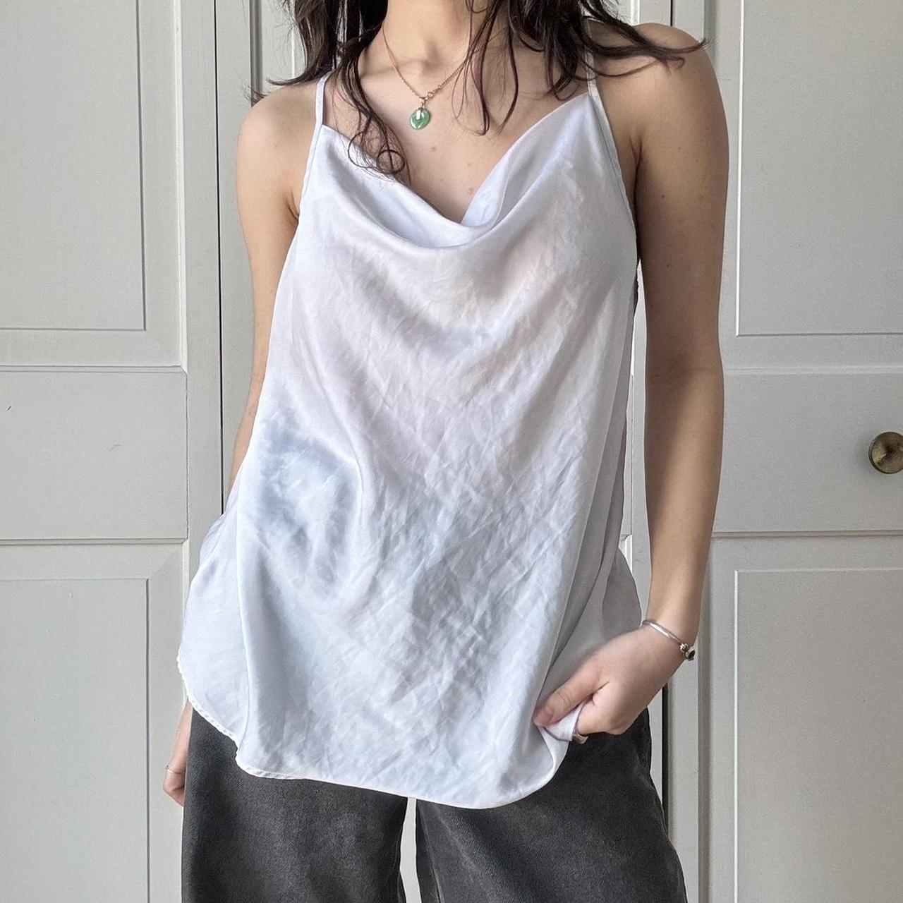 cross back cowl neck tank top camisole in white.... - Depop
