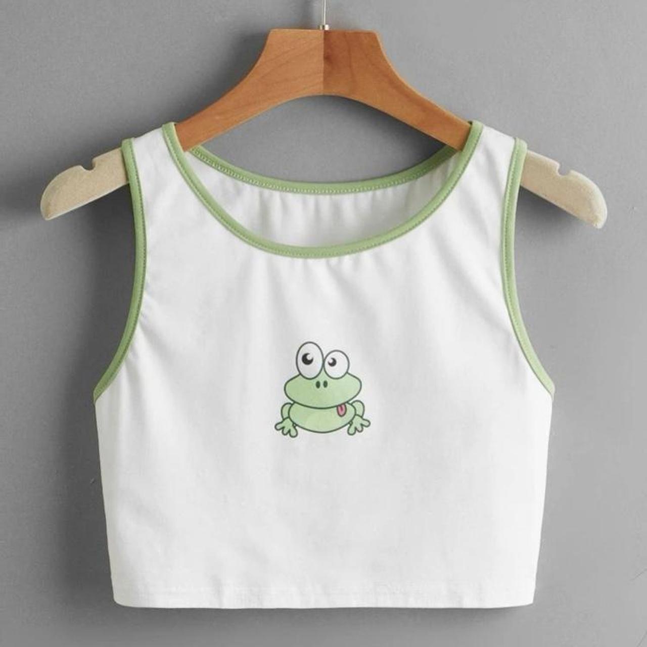 Women's Green and White Crop-top | Depop