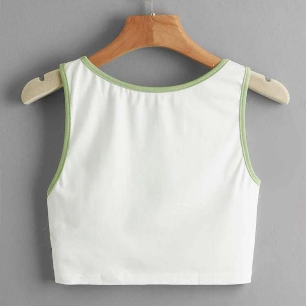 Women's Green and White Crop-top | Depop