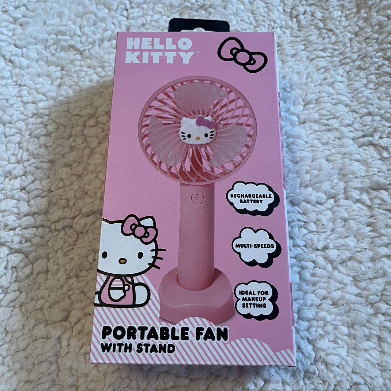 hello kitty pink portable fan with stand brand new... - Depop