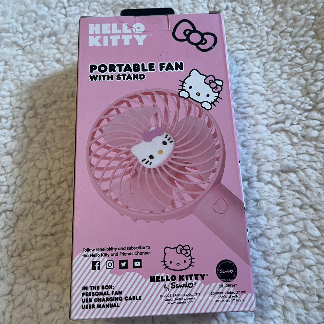 hello kitty pink portable fan with stand brand new... - Depop