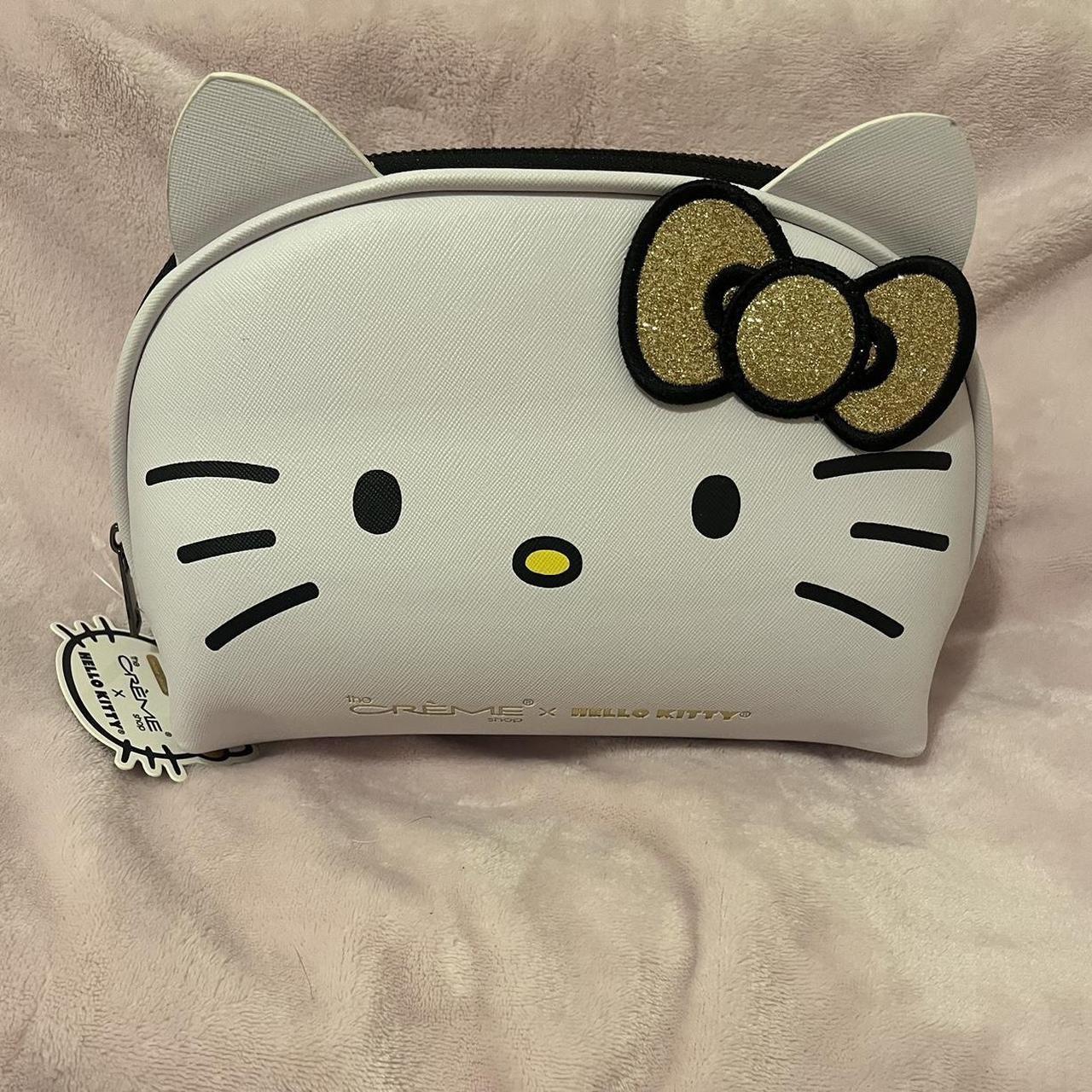 crémé x hello kitty white and gold makeup bag brand... - Depop