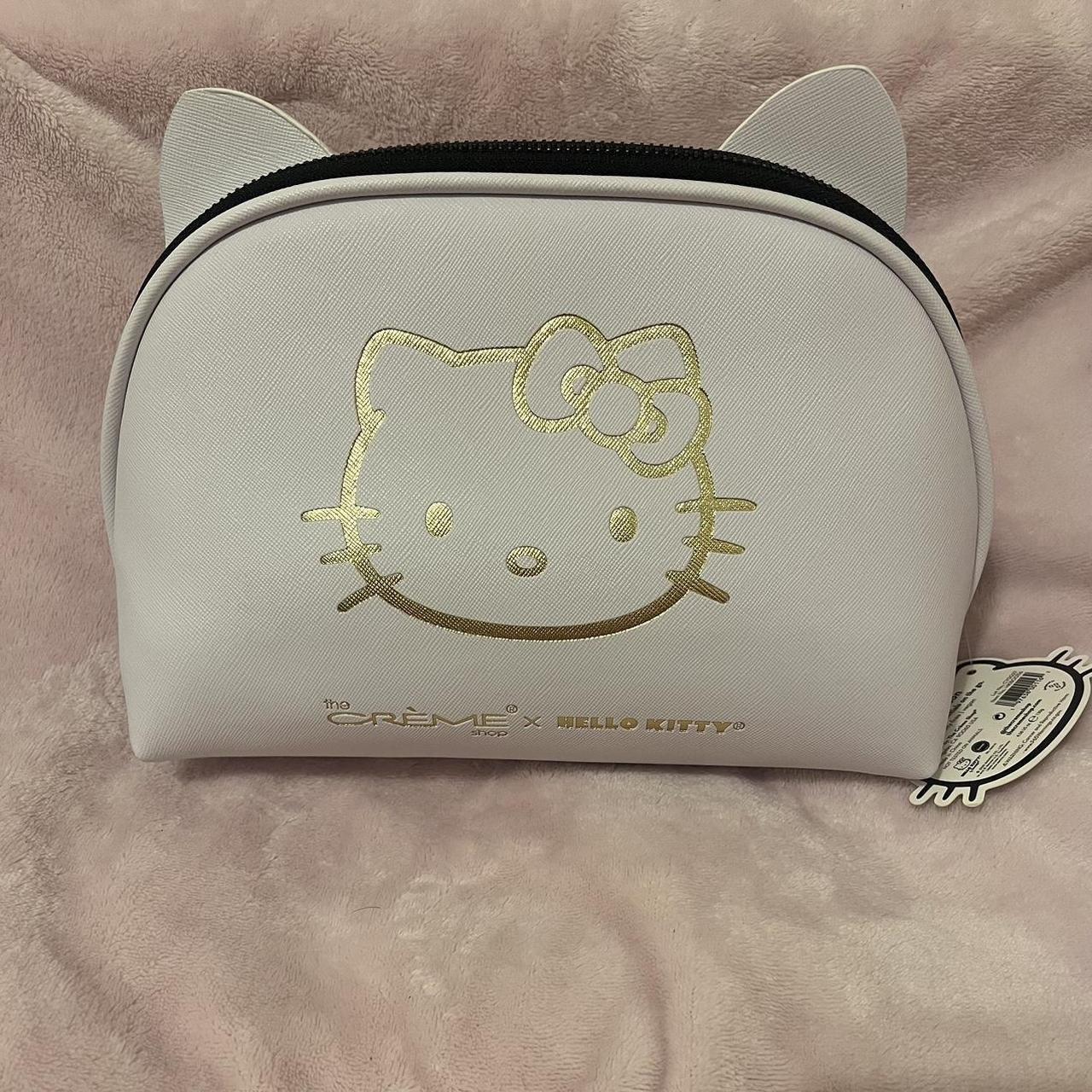 crémé x hello kitty white and gold makeup bag brand... - Depop