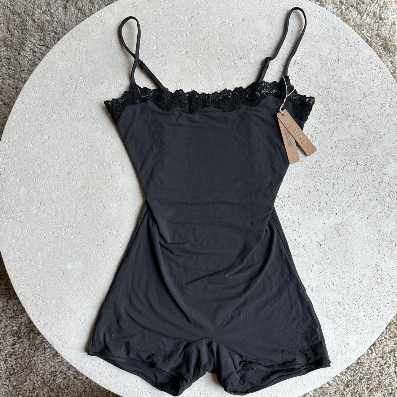 Skims fits everybody lace onesie NWT in Onyx SIZE... - Depop