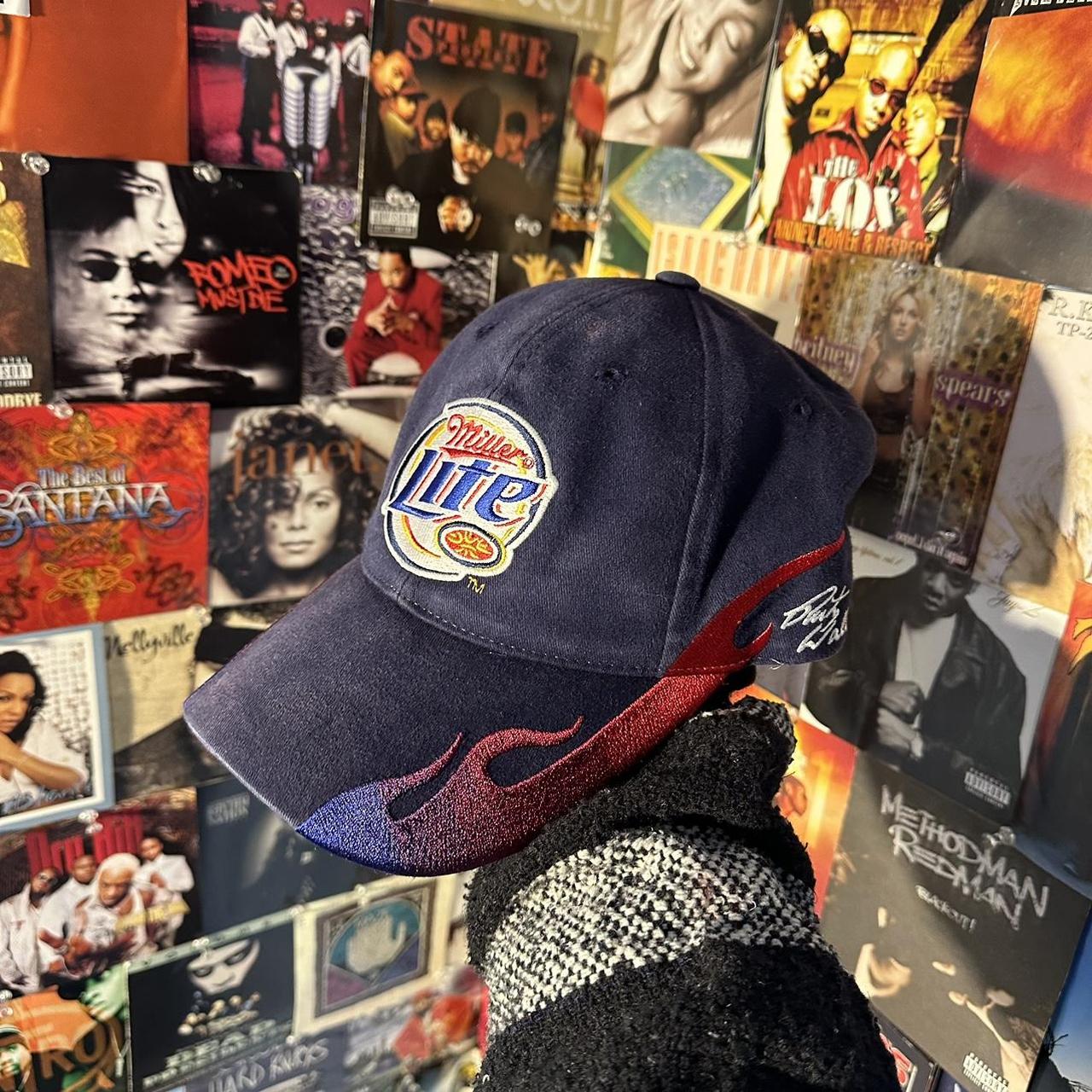 Y2K Faded Navy and red Miller Lite baseball cap... | Depop