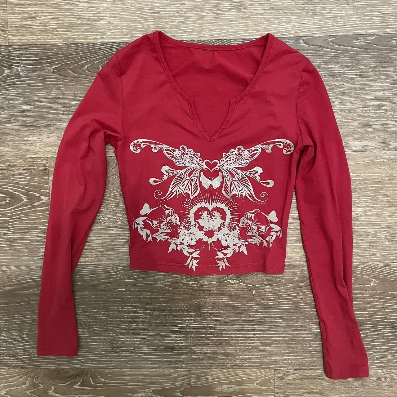 Red Y2K Top Long Sleeve Size Small Worn a few... - Depop