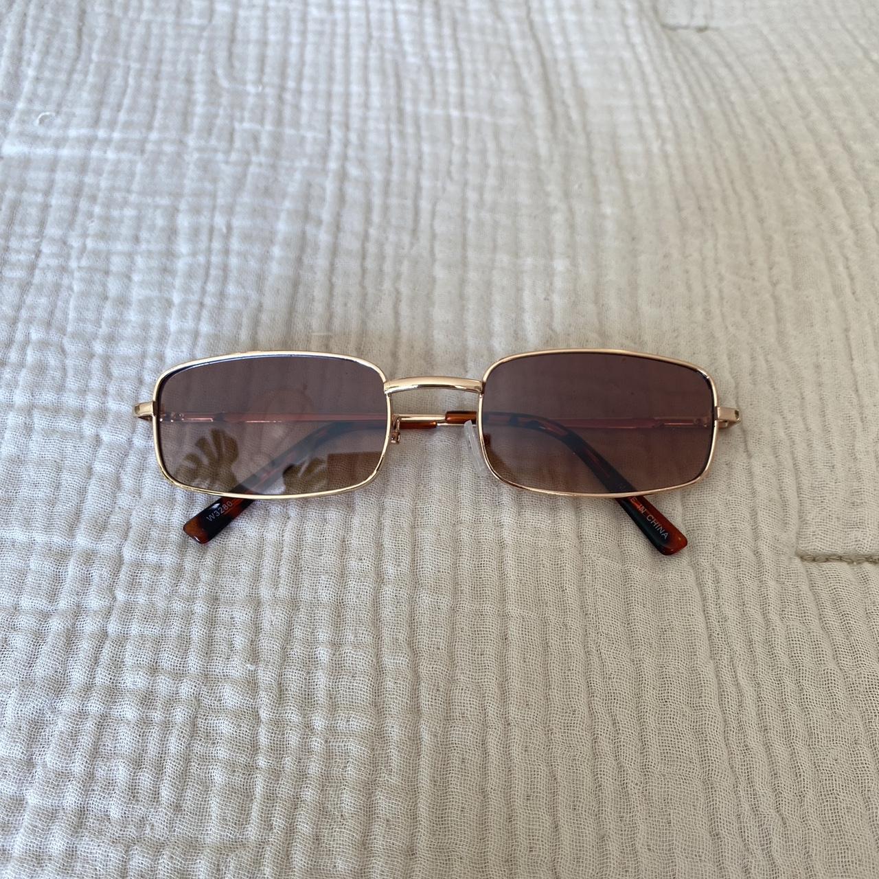 Thin Rectangle Sunglasses with Gold Metal Frames... - Depop