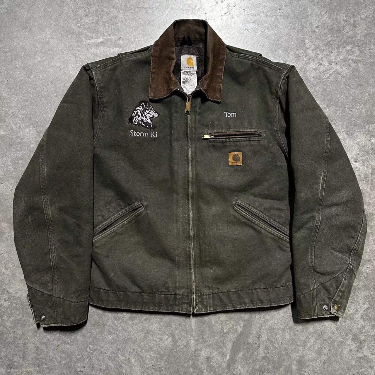 VTG 90s Carhartt J97 Moss Green Detroit Canvas Work... - Depop