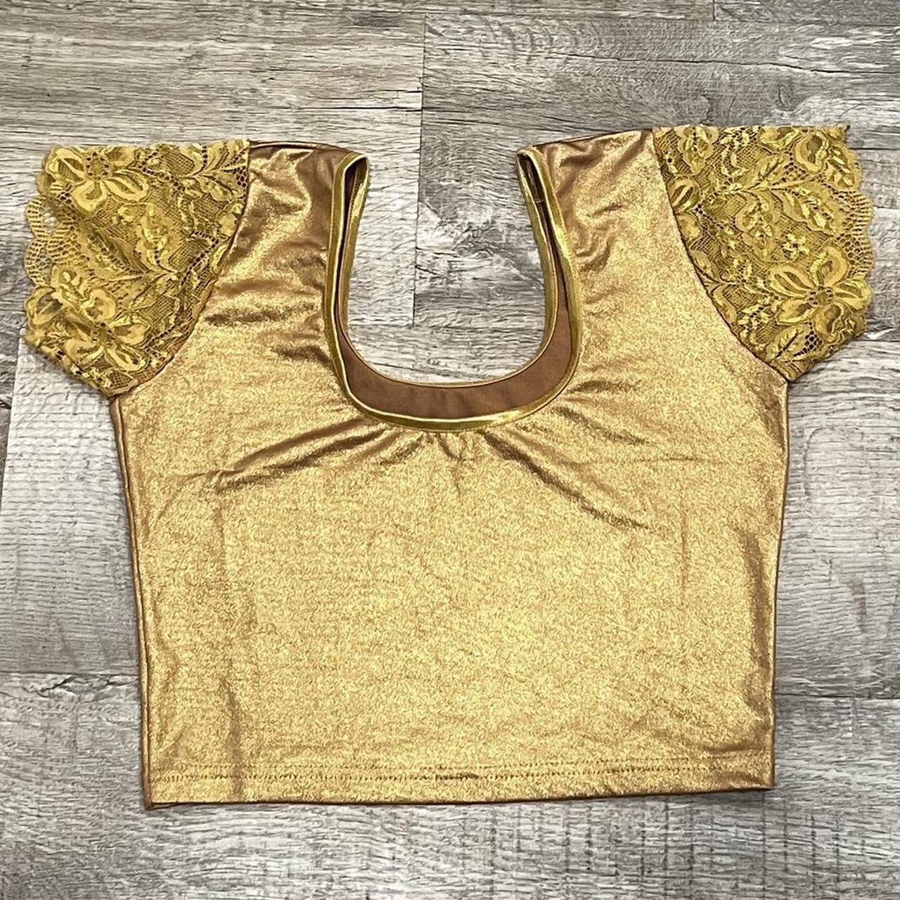 Vintage gold shimmer crop top with lace... - Depop