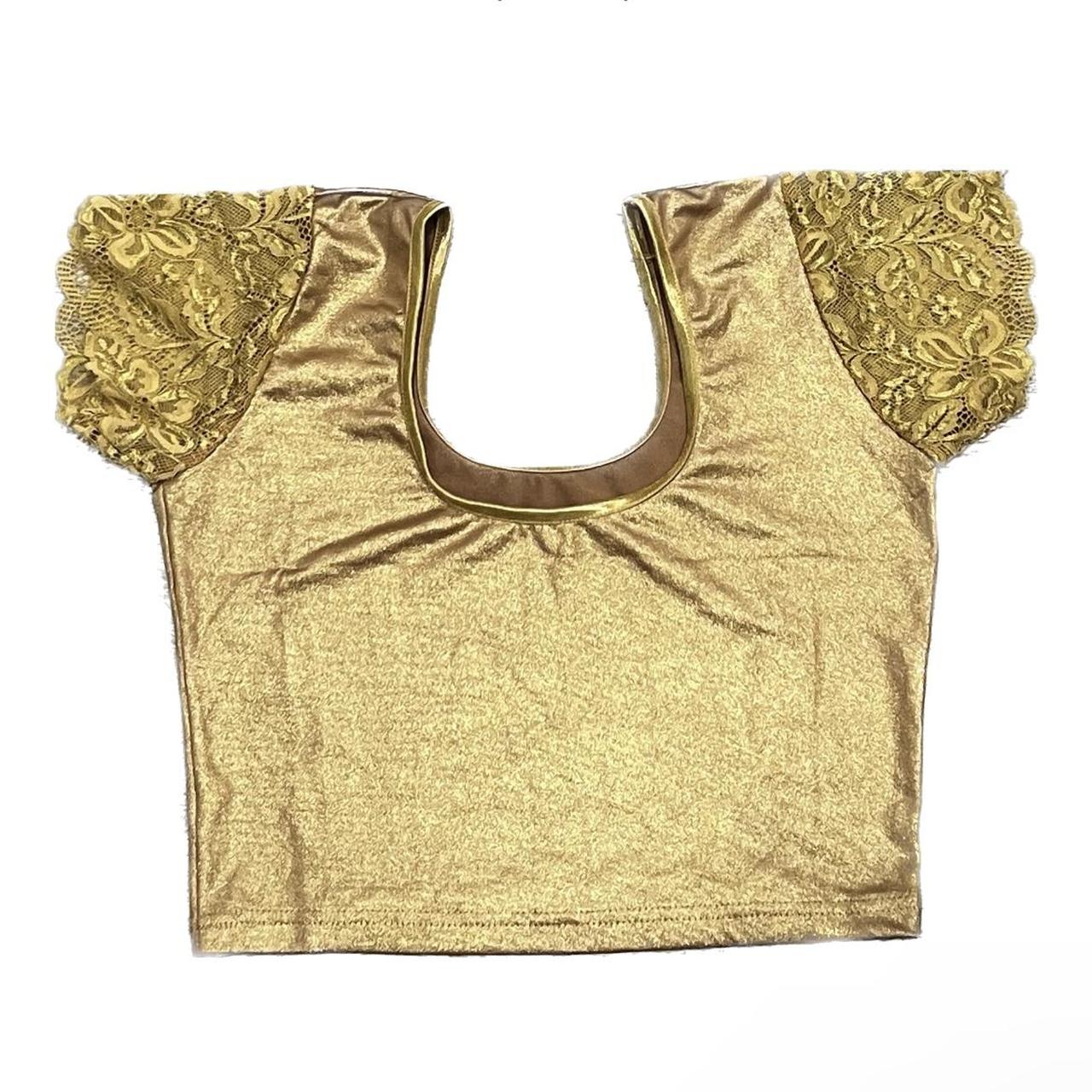 Vintage gold shimmer crop top with lace... - Depop