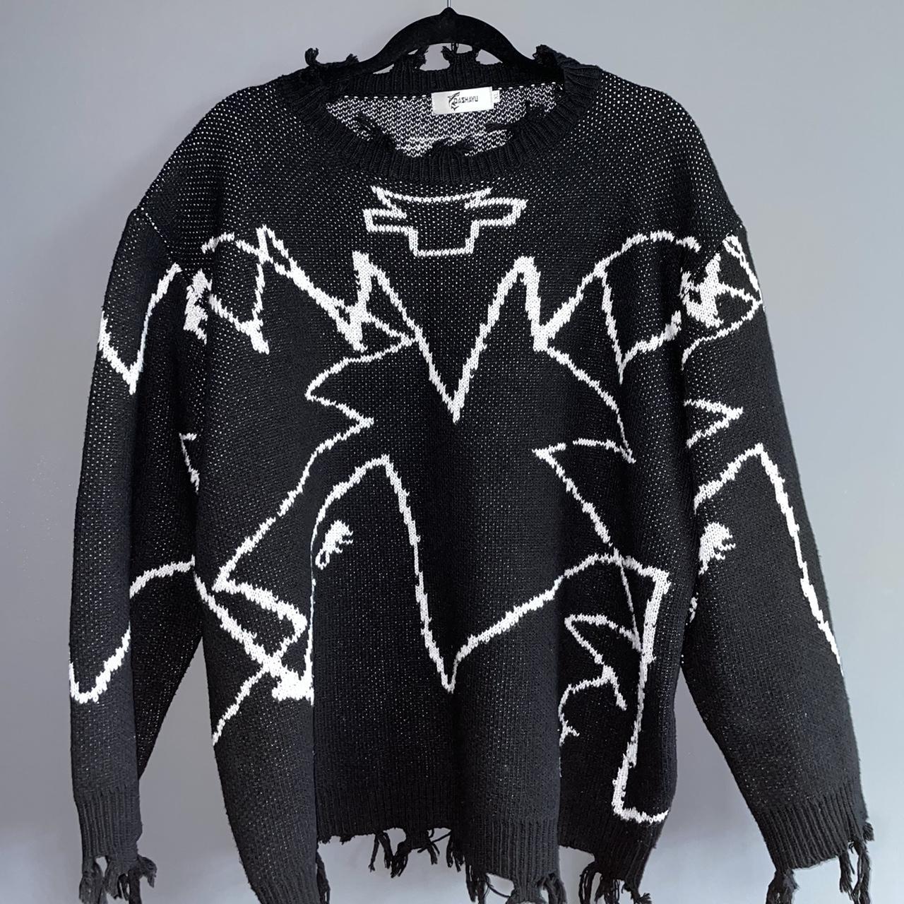 Black distressed sweater punk ripped - Depop