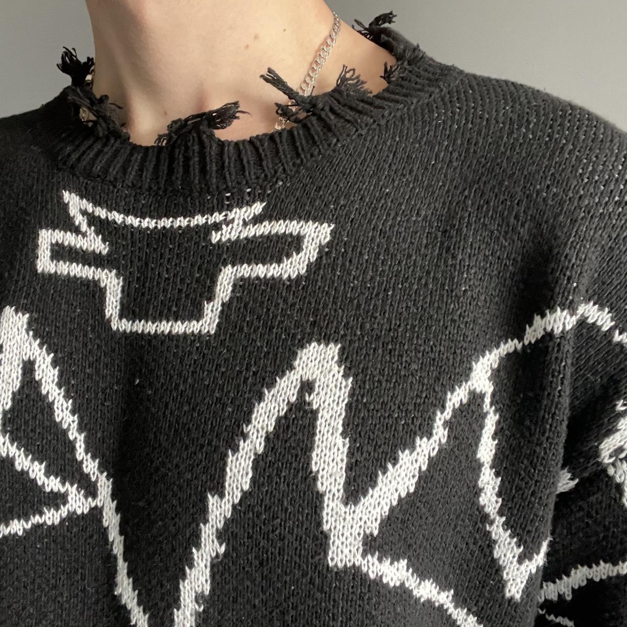 Black distressed sweater punk ripped - Depop