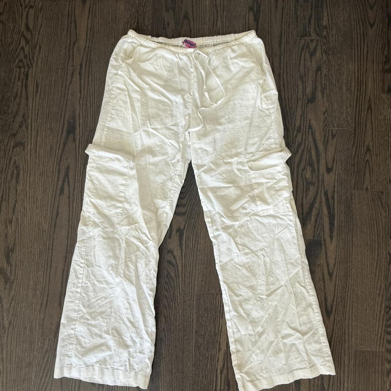 Edikted linen cargo pants with adjustable waist... | Depop