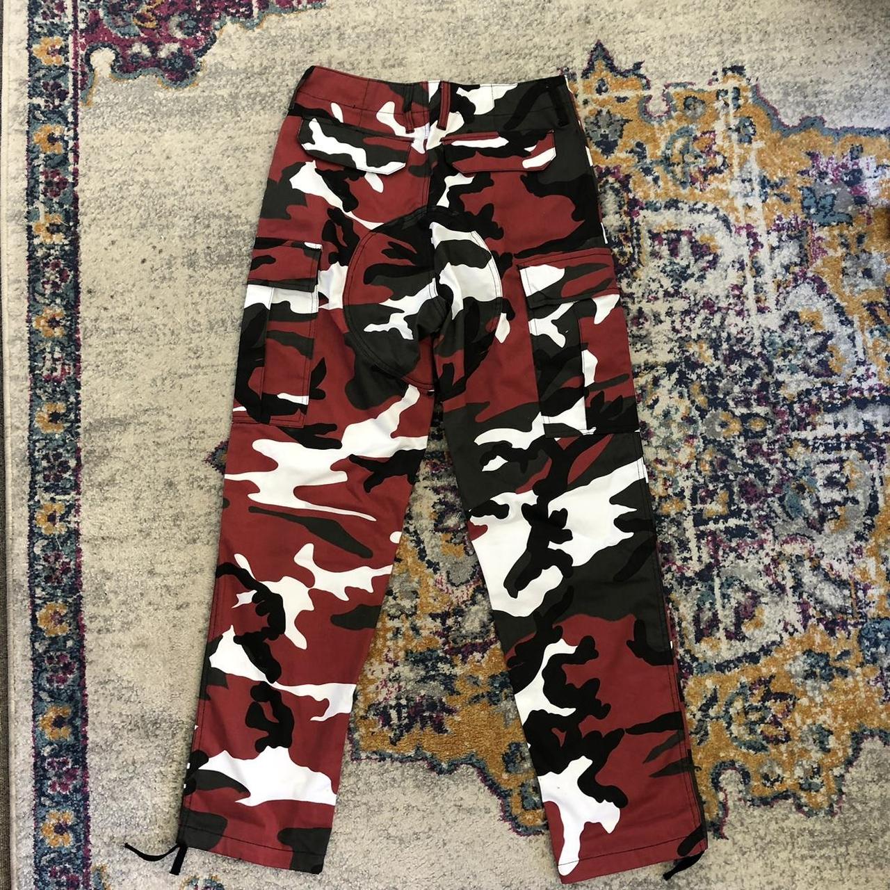 Black Icon camo pants, size 26 Red, black and white... - Depop