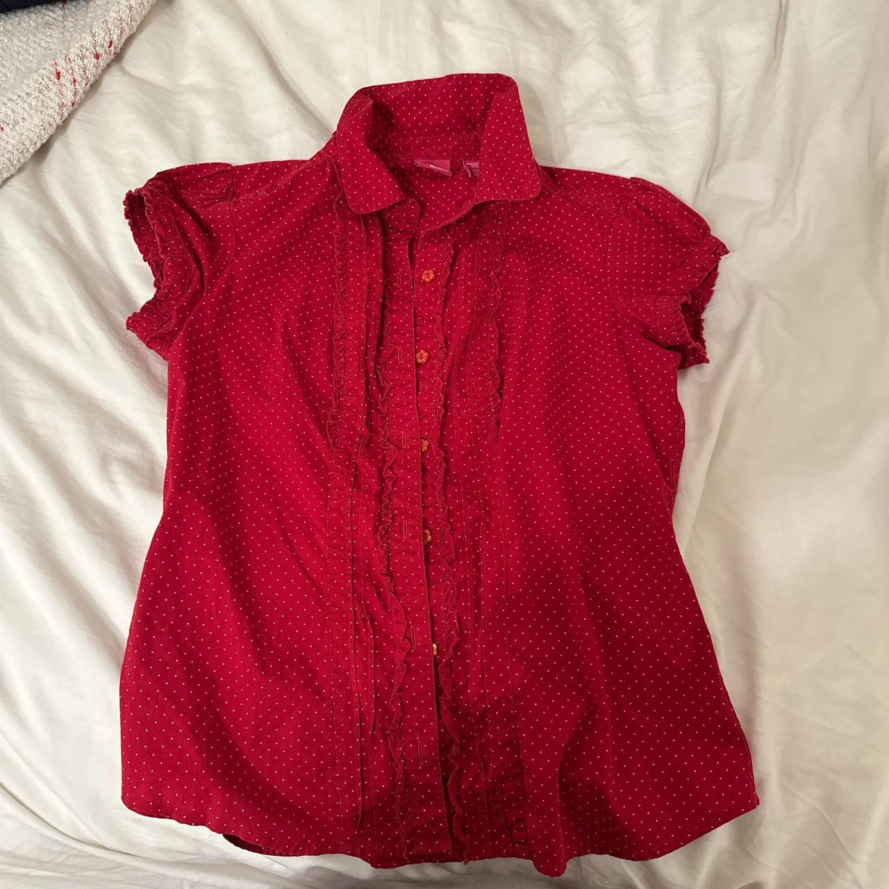 red button up top adorable short sleeve top with... - Depop