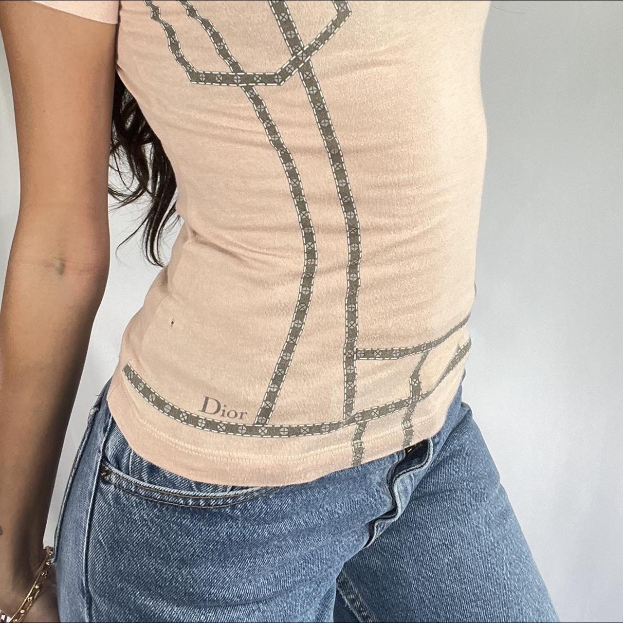 Christian Dior Women's Pink and Cream T-shirt | Depop