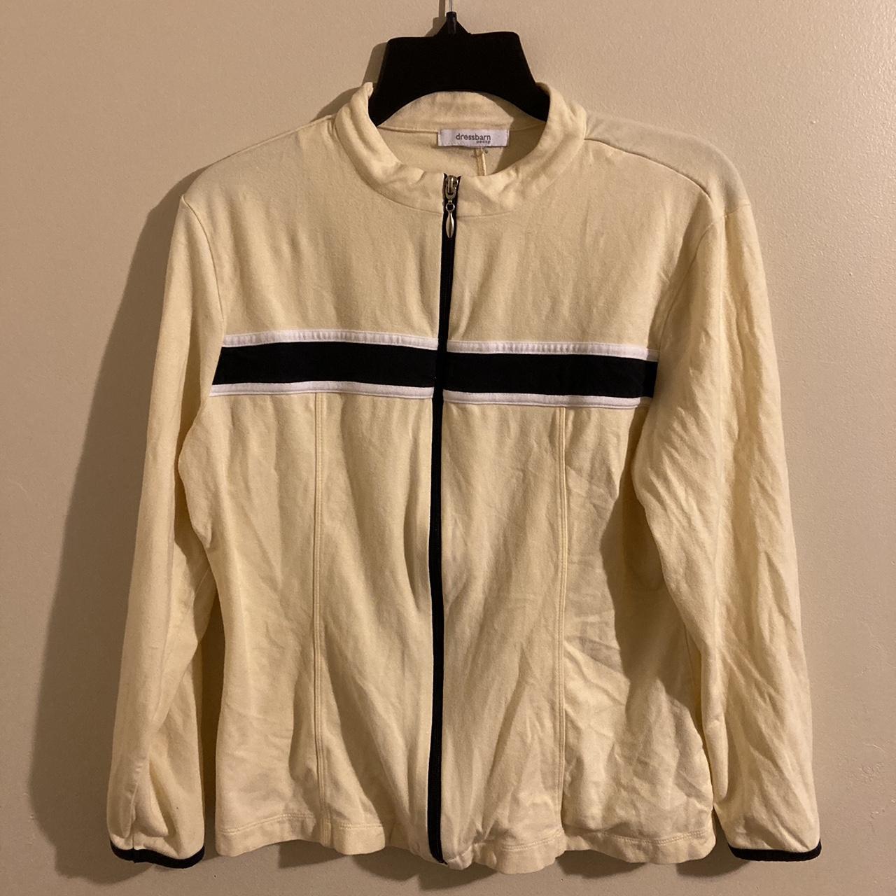 dress barn light yellow zip up sweater with stripe.... - Depop
