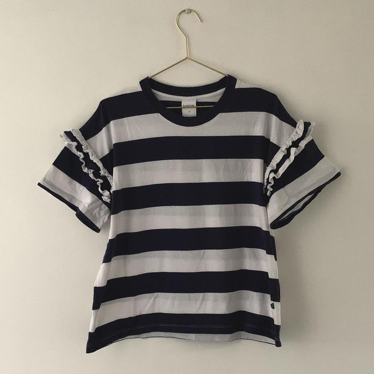 KOWTOW navy white striped ruffle t-shirt - LIKE... - Depop