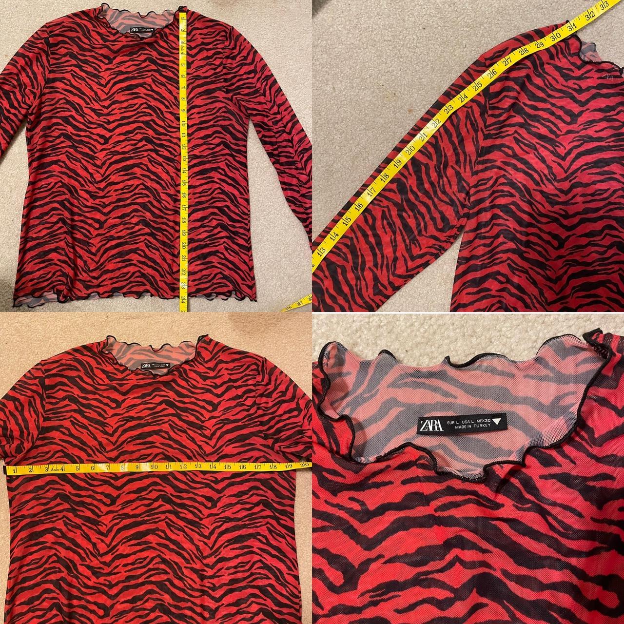 Zara Mesh Sheer Tiger Pattern Ruffled Longsleeve Top... - Depop