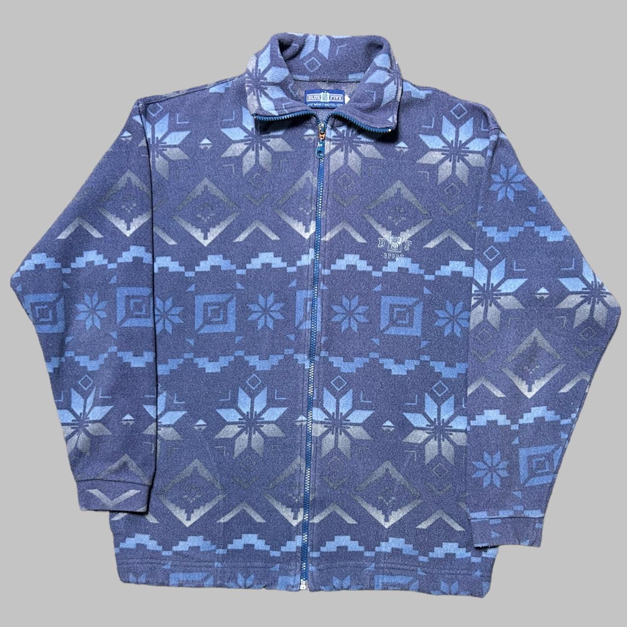 Blue vintage crazy pattern fleece jacket Navy crazy... - Depop