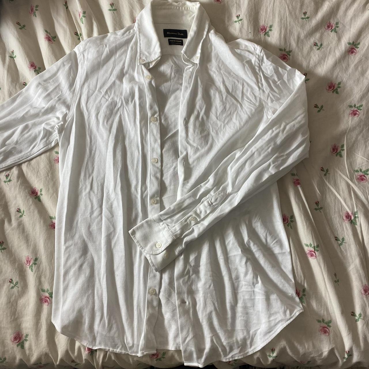 men’s white massimo dutti shirt slight discoloration... - Depop